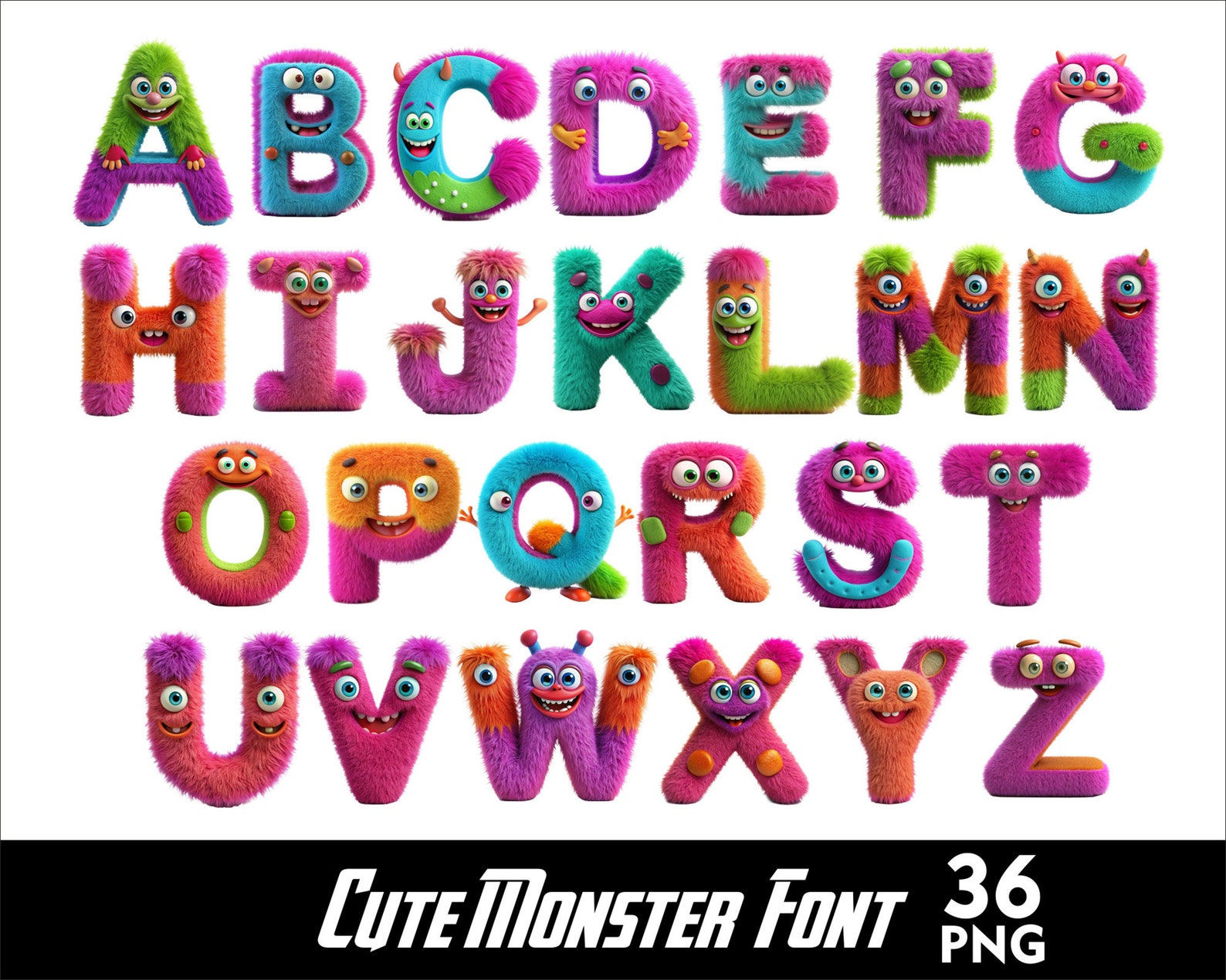 Cute Monster Alphabet PNG Halloween Doodle Font Monster Letters and ...