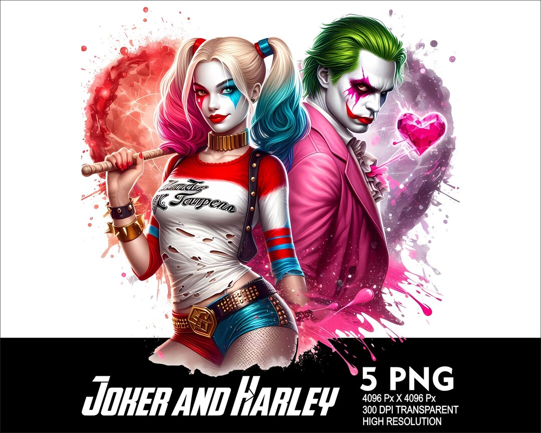 5 PNG Joker Love Harley Splash Transparent PNG File for Sublimation 300dpi High Resolution Png ...