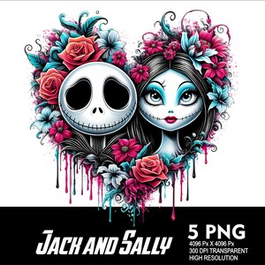 5 PNG Jack and Sally Heart Splash Transparent PNG File for Sublimation ...