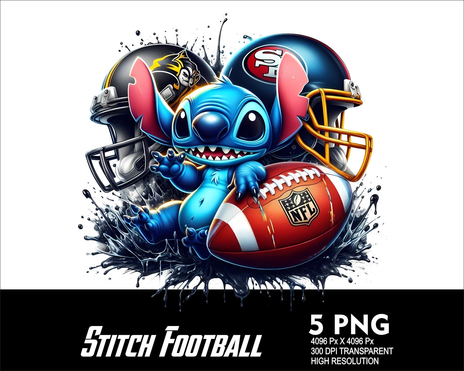 5 PNG Gameday Stitch Football Splash Transparent PNG File for ...