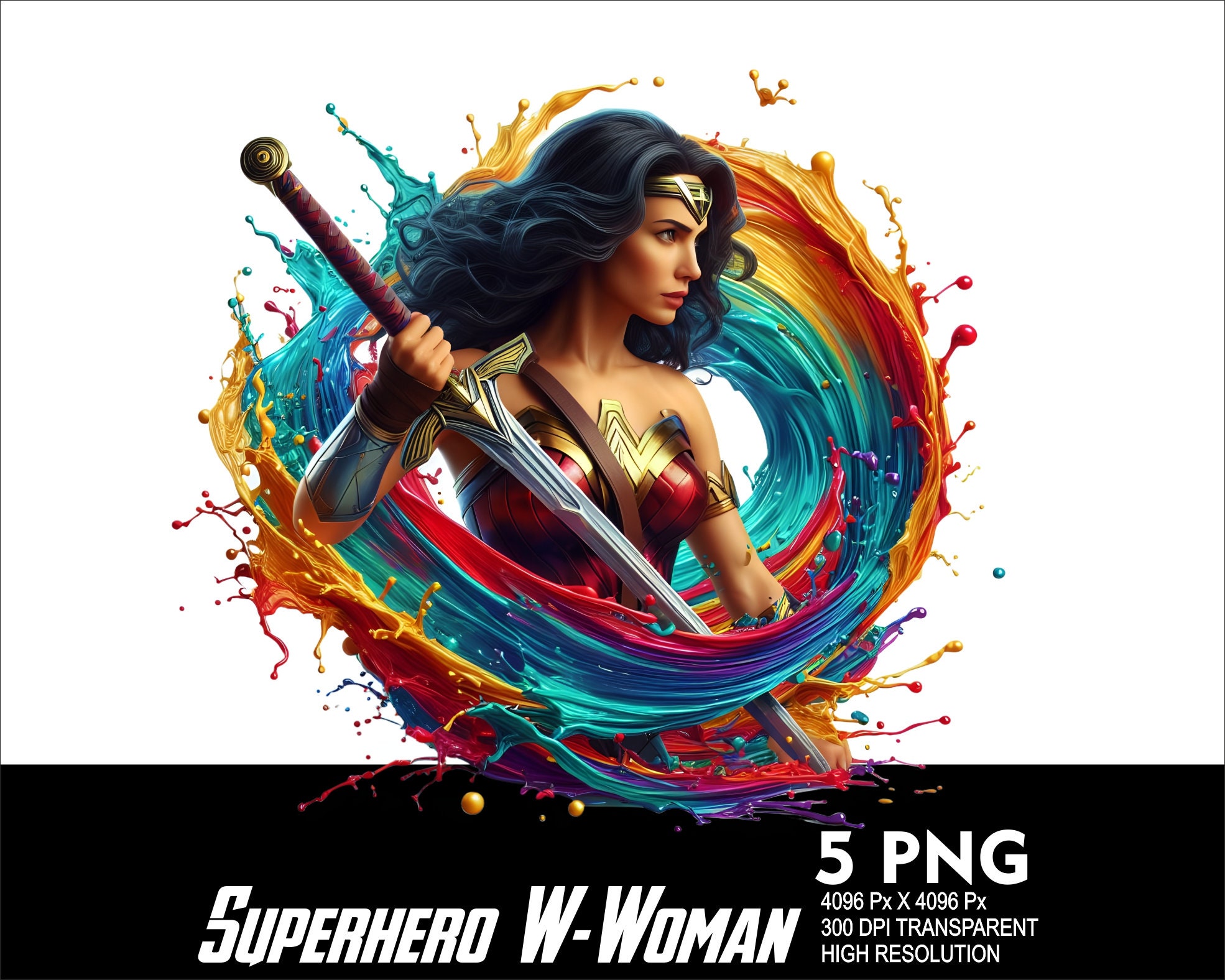 5 PNG W-woman Female Hero Splash and Watercolor Transparent PNG File ...