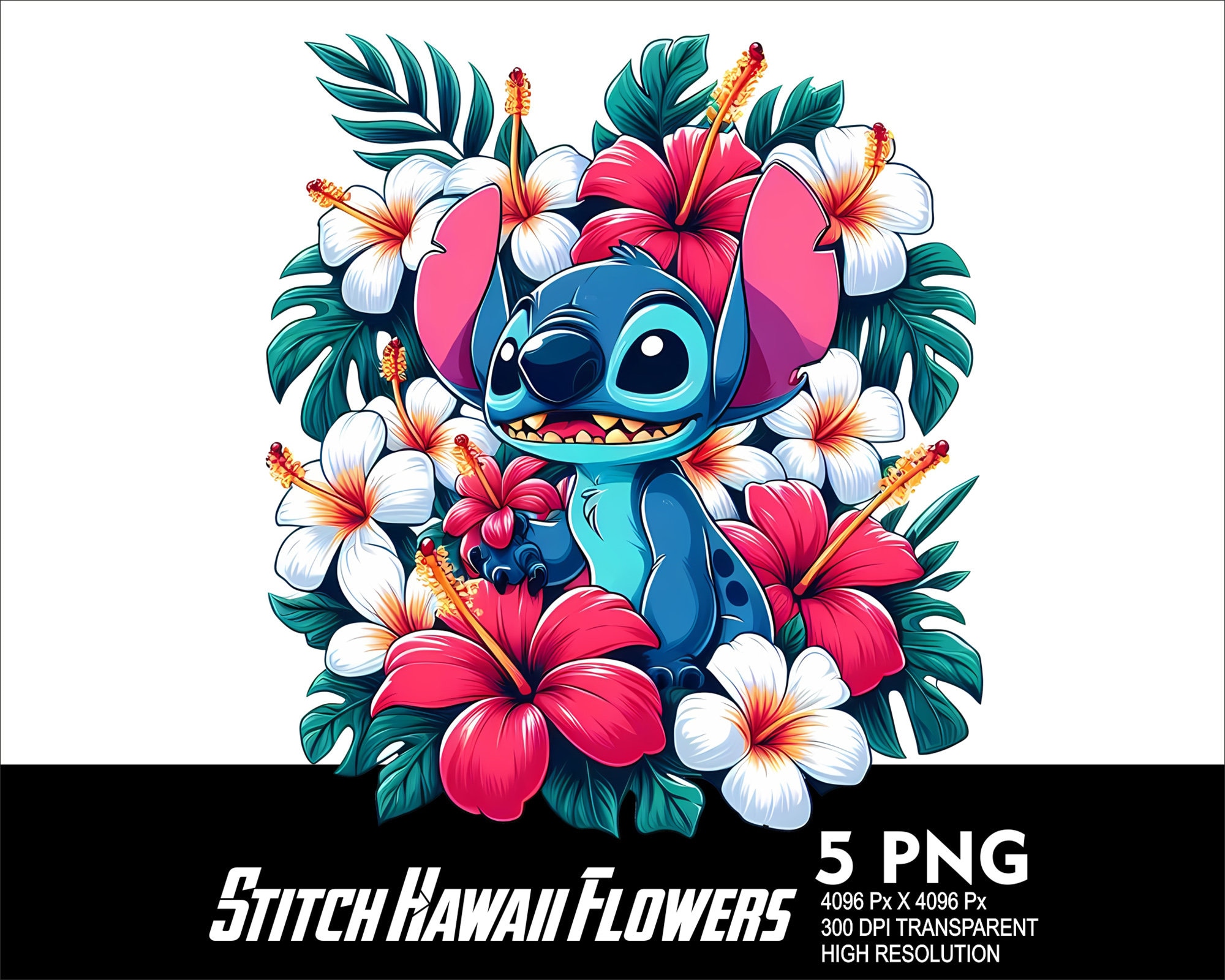 5 PNG Stitch Flowers Splash and Watercolor Transparent PNG File for ...