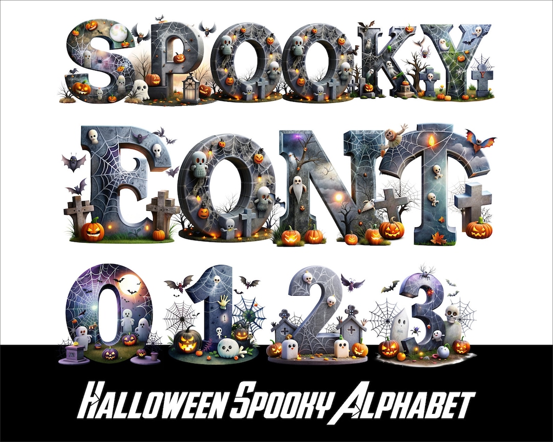 Halloween Spooky Alphabet Font PNG Spooky Letters and Numbers for ...