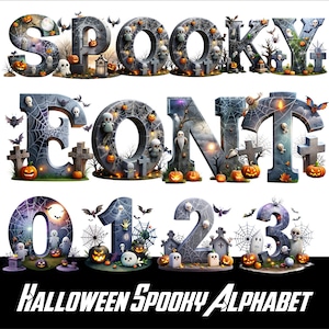 Halloween Spooky Alphabet Font PNG Spooky Letters and Numbers for ...