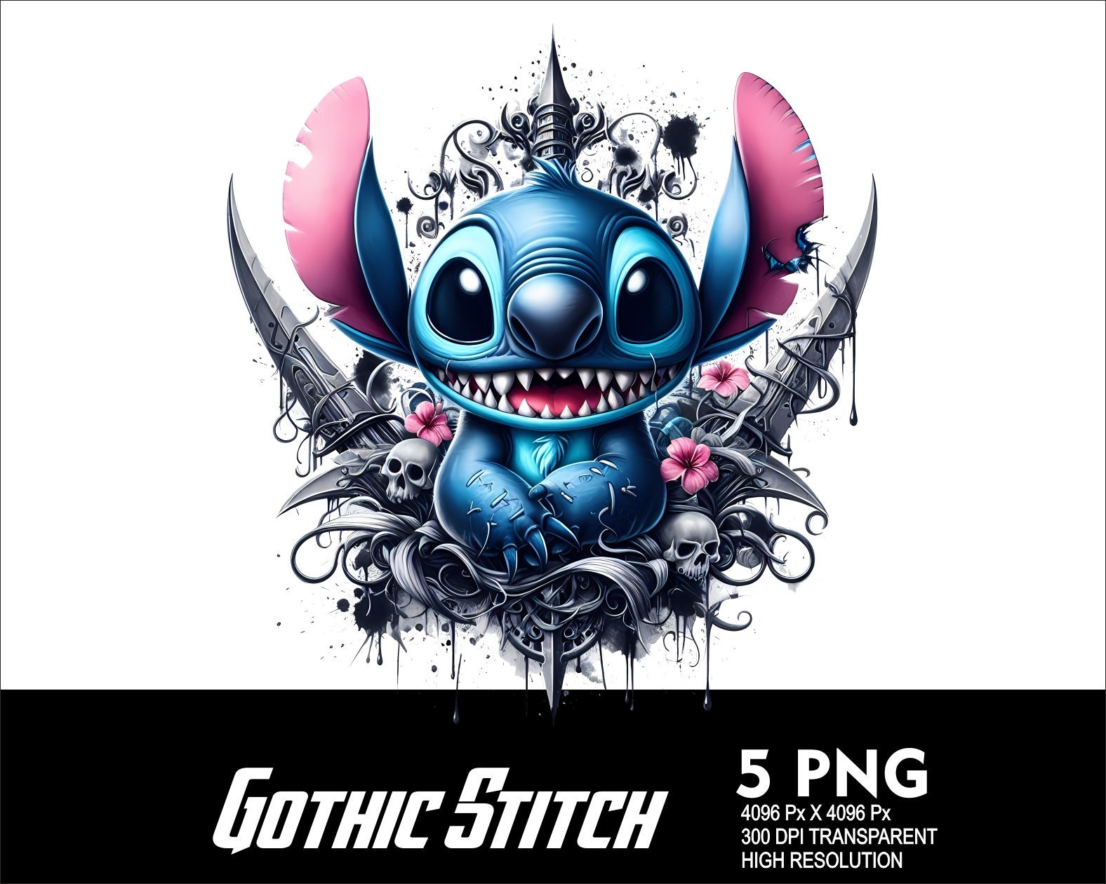 5 PNG Gothic Stitch PNG Dark Stitch Design Splash and Watercolor ...