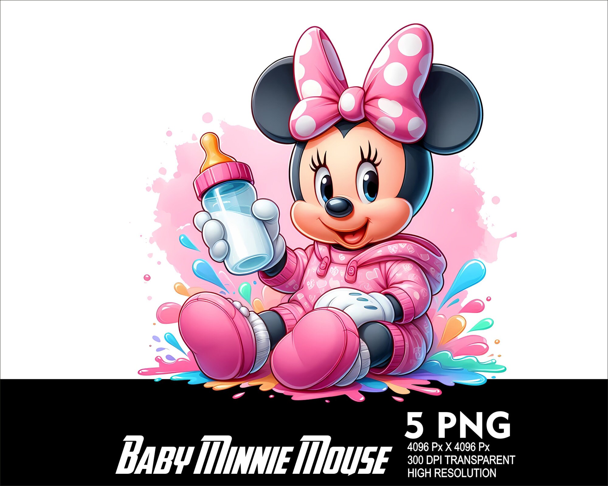 5 PNG Baby Mouse Girl Splash and Watercolor Transparent PNG File for ...