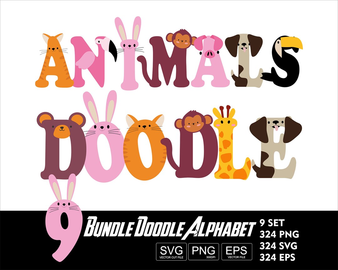Kids Animals Letters Animal Alphabet Svg Eps Png Letters 9 Sets Animals ...