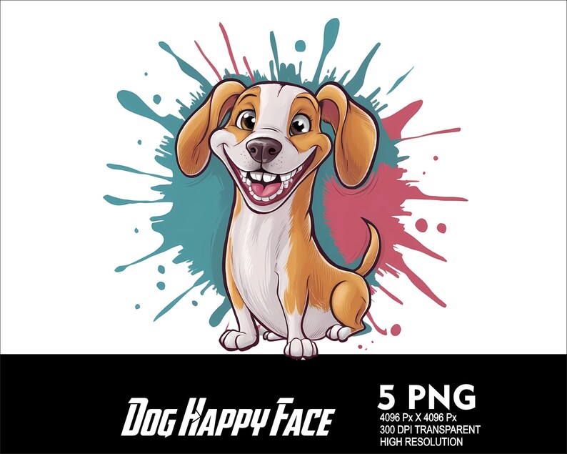 5 PNG Happy Face Dog Splash Transparent PNG File for Sublimation 300dpi ...