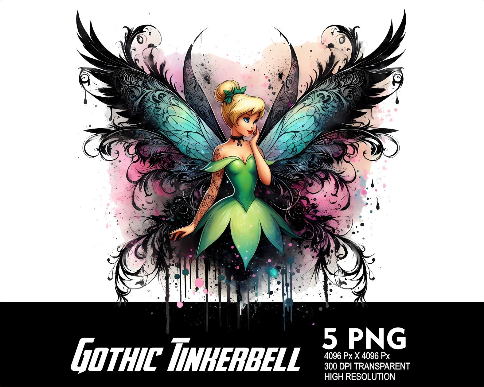 5 PNG Gothic Tinker Fairy PNG Cute Dark Princess Design Splash and ...