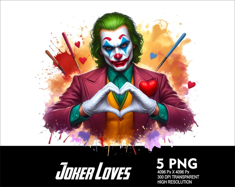 5 PNG Joker Loves Splash and Watercolor Transparent PNG File for ...