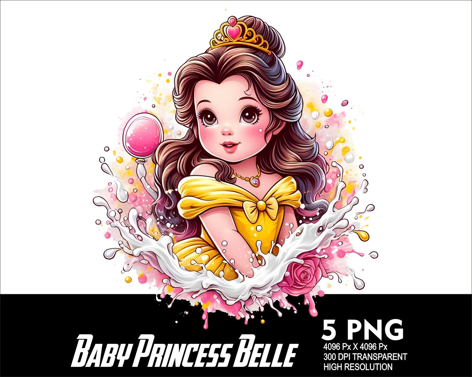 5 PNG Baby Princess Belle Splash Transparent PNG File for Sublimation ...