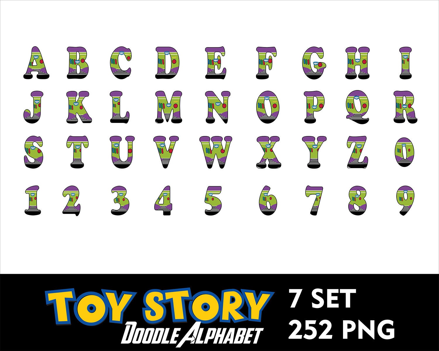 Toy Story Alphabet Letter 7 Set Bundle Toys Story Doodle Font Png ...