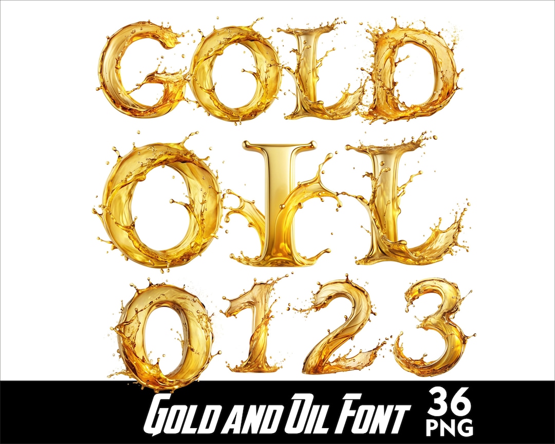 Gold Oil Splash Alphabet 3d Font PNG Letters Gold Letters and Numbers ...
