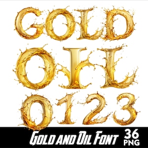 Gold Oil Splash Alphabet 3d Font PNG Letters Gold Letters and Numbers ...