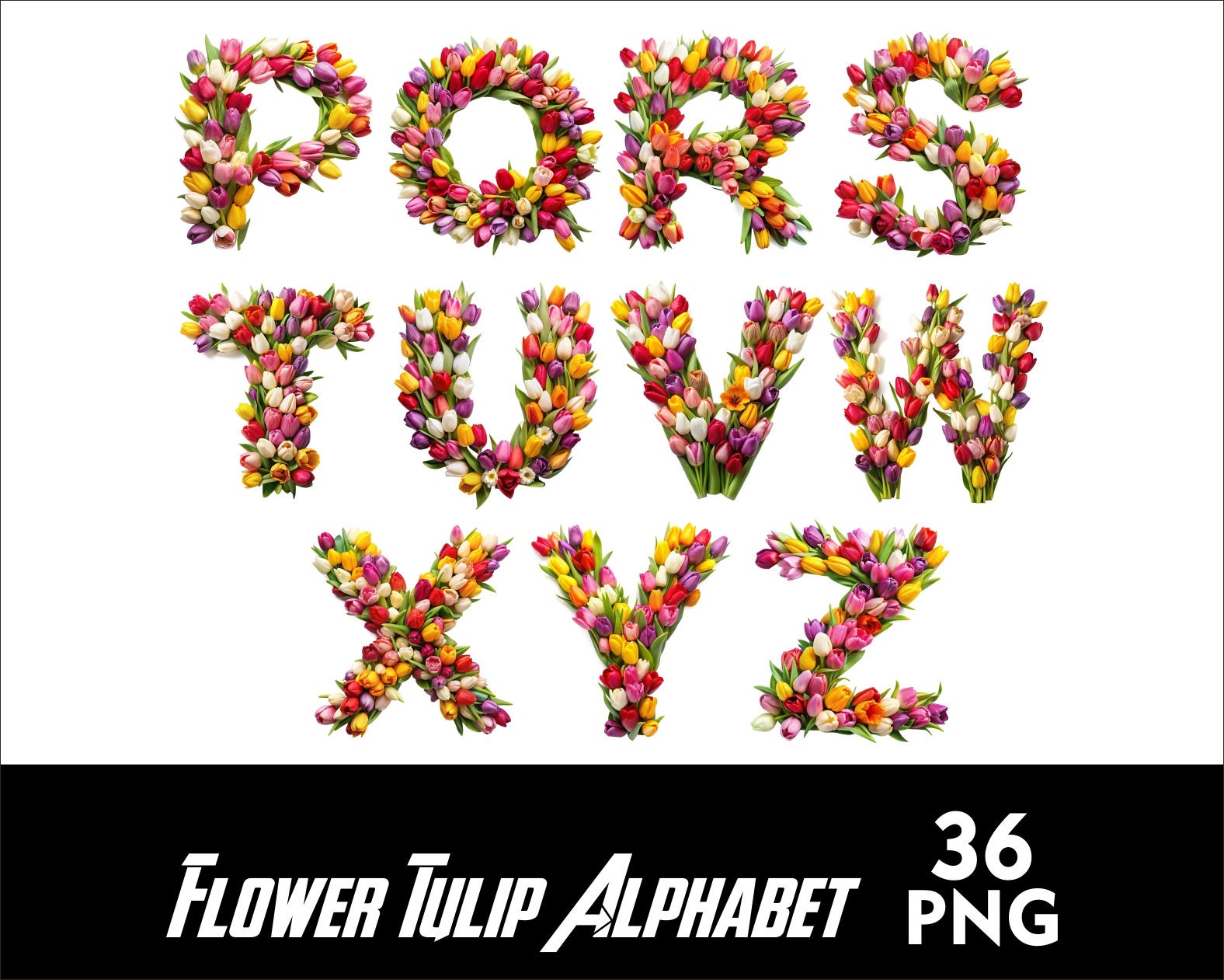 Flower Tulip Alphabet Tulip Font PNG Letters Colored Tulip Flowers ...