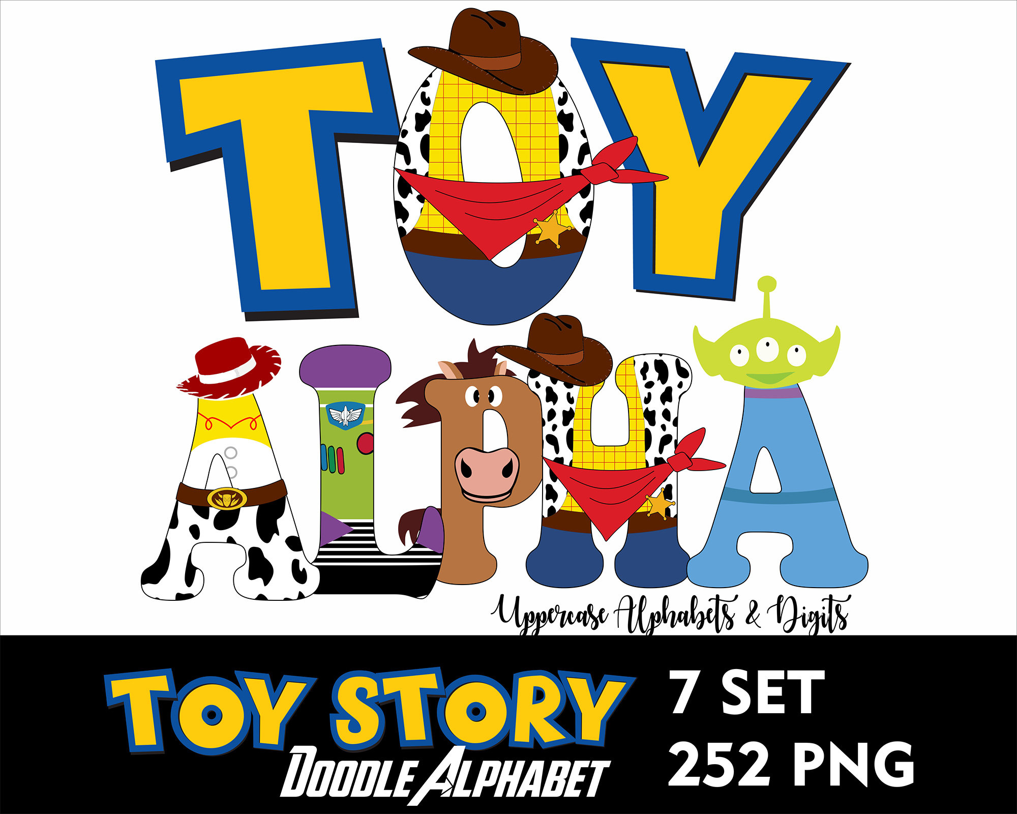 Toy Story Alphabet Letter 7 Set Bundle Toys Story Doodle Font Png ...