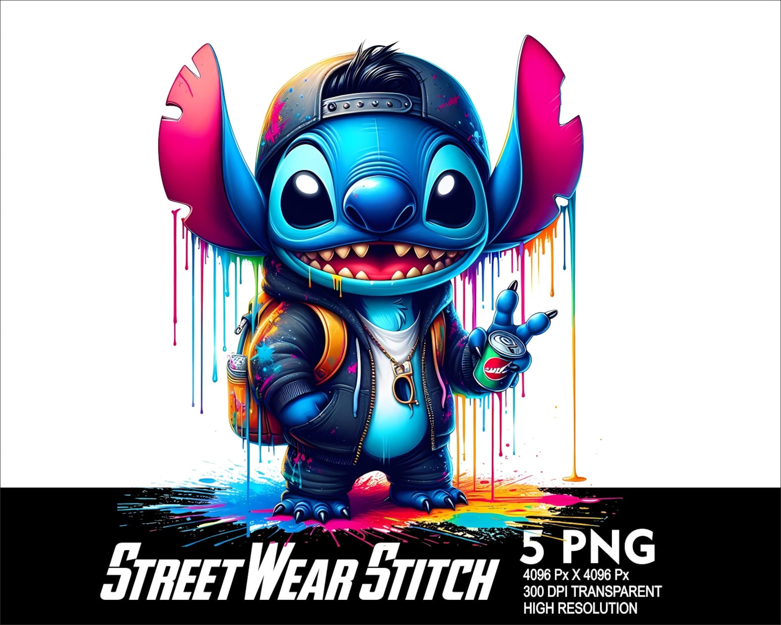 5 PNG Streetwear Stitch Rapper Splash Transparent PNG File for ...