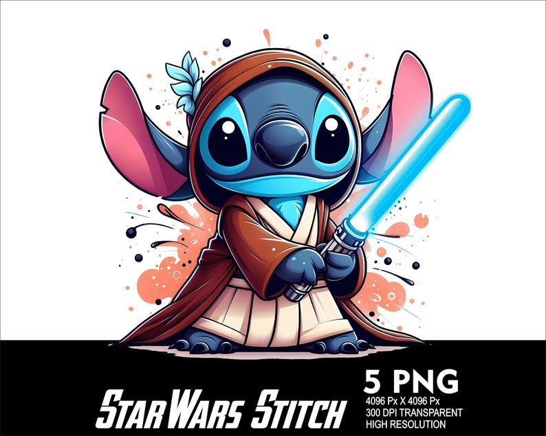 5 PNG Starwars Jedi Stitch Splash and Watercolor Transparent PNG File ...