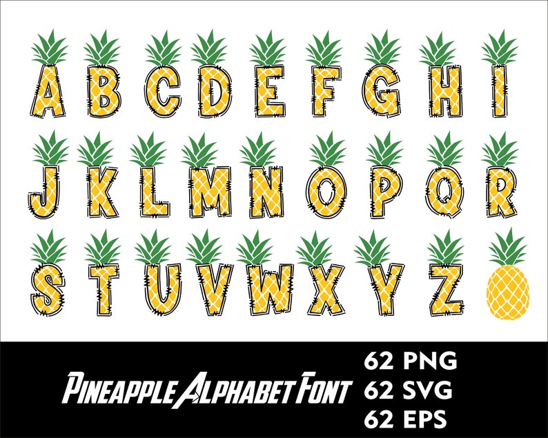 Pineapple Doodle Alphabet Pineapple Font SVG PNG Fruit Pineapple ...