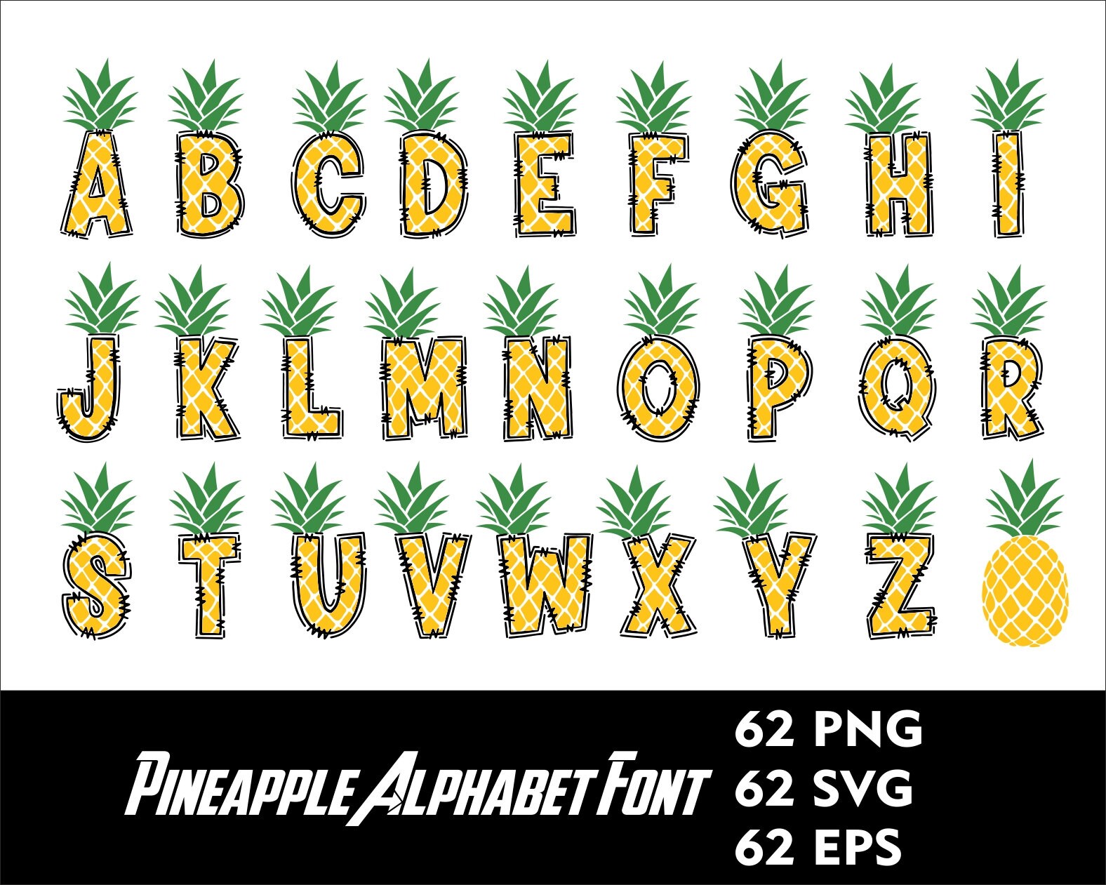 Pineapple Doodle Alphabet Pineapple Font SVG PNG Fruit Pineapple ...