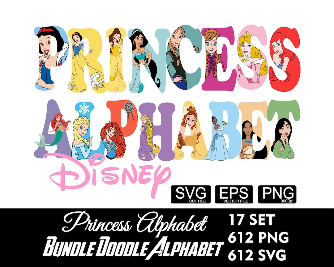 Princess Alphabet Bundle 17 Set Letters Font Girl Princess Doodle Font ...