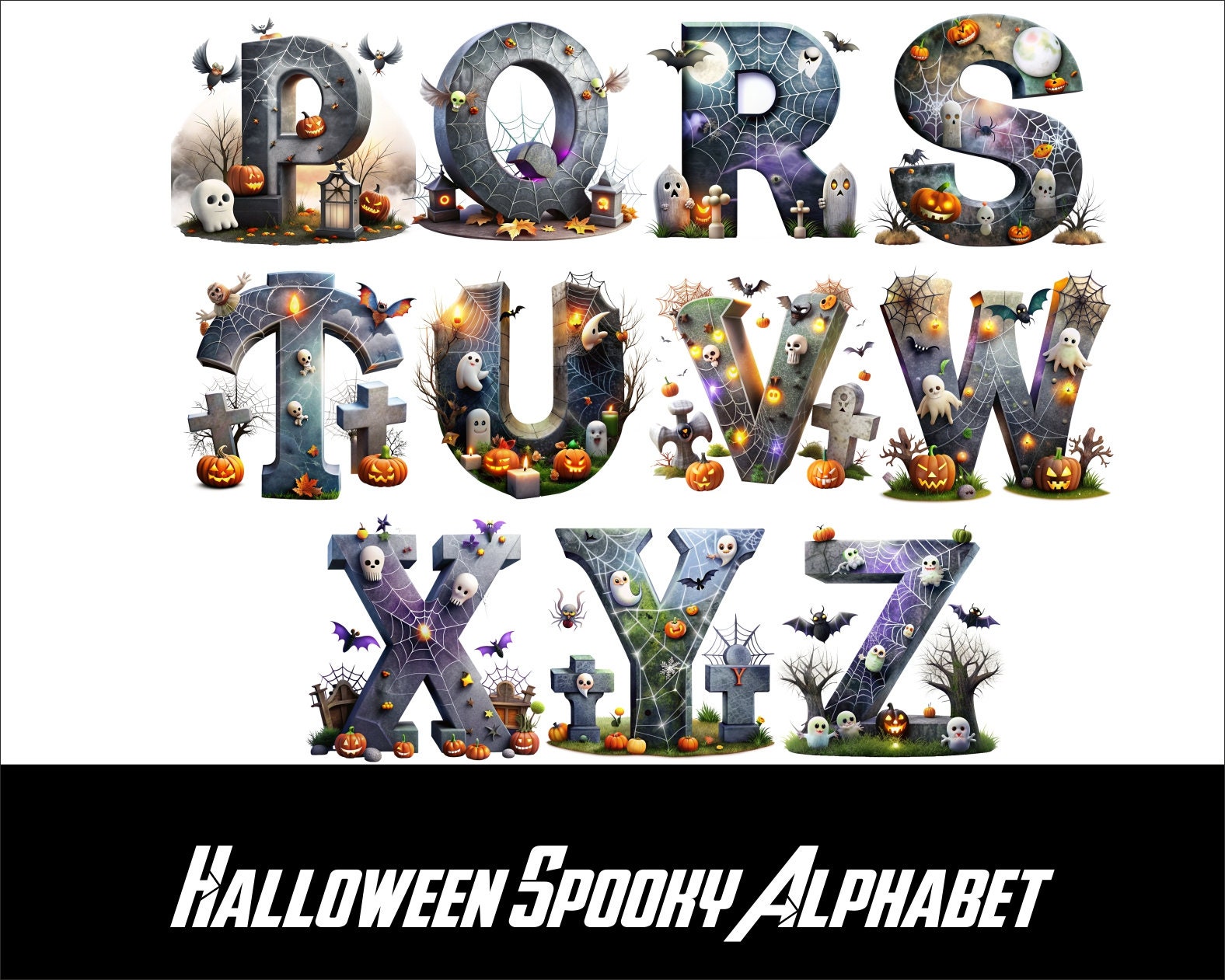 Halloween Spooky Alphabet Font PNG Spooky Letters and Numbers for ...