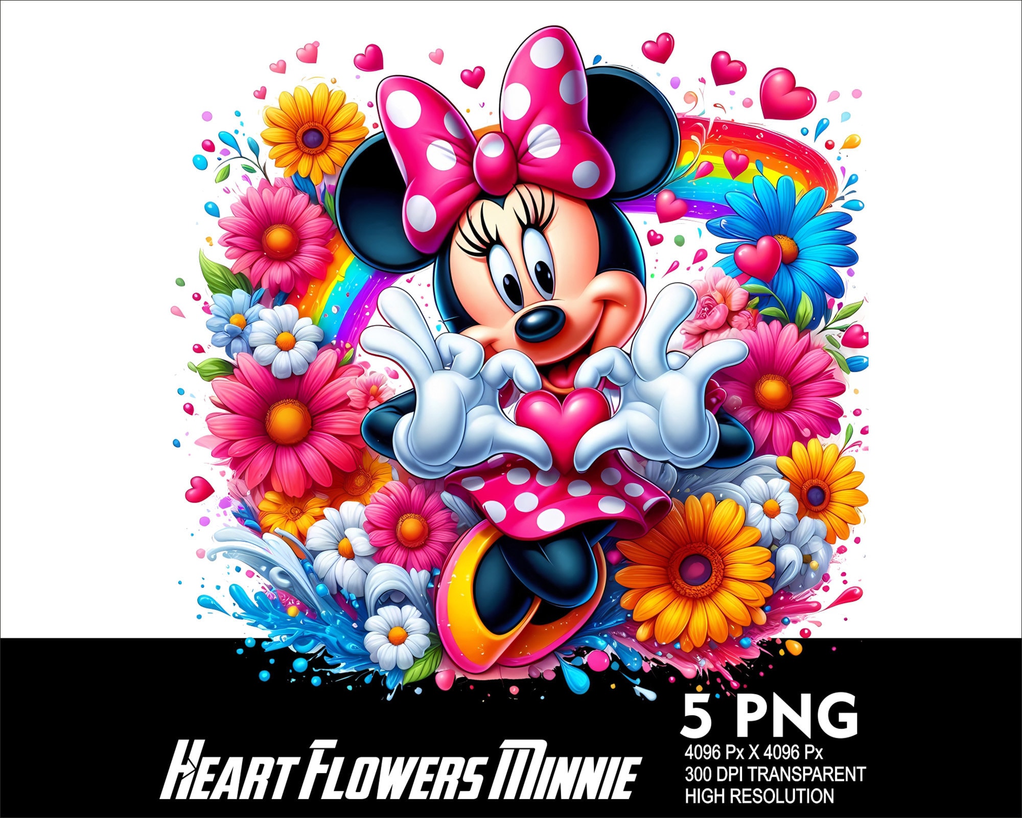 5 PNG Heart Mouse Girl Flowers Splash and Watercolor Transparent Png ...