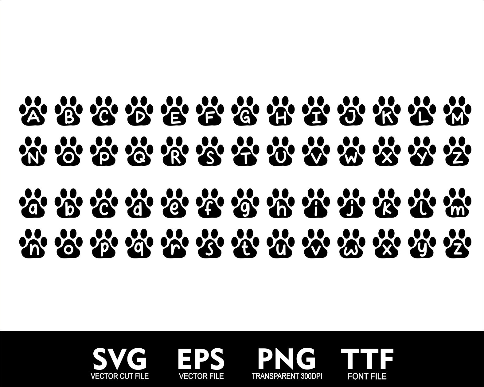 Paw Font SVG Dog Alphabet Font Paw Letters Kitty Paw Alphabet Cat and ...