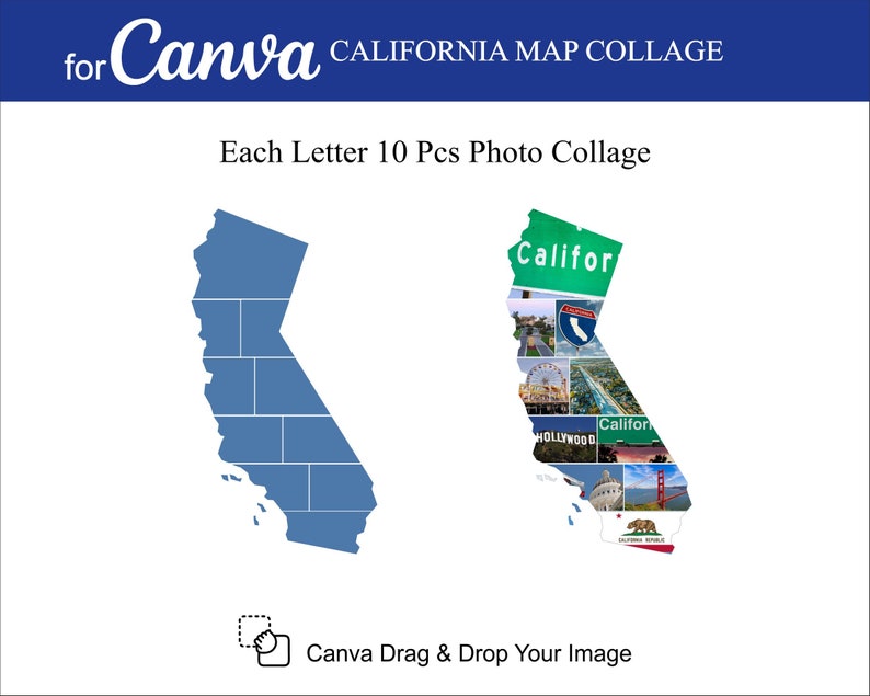 Canva California Photo Collage for Canva 1pcs and 10pcs Inside Collage ...