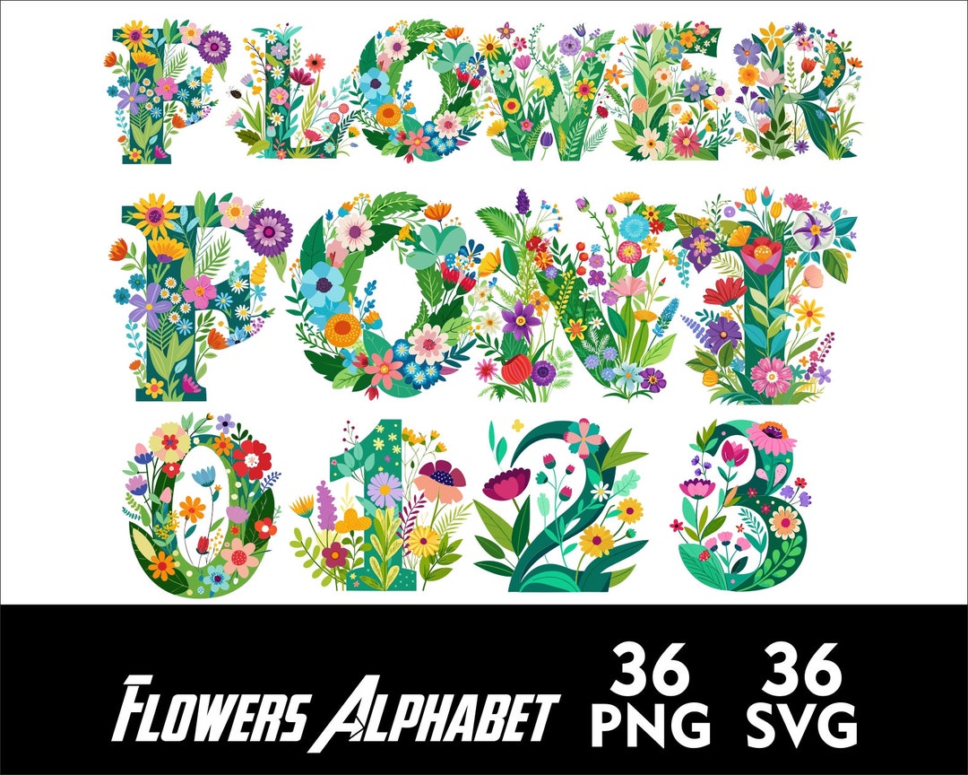 Flowers Alphabet Botanical Font PNG Letters Colored Floral Letters ...