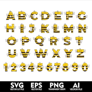 Cute Bee Alphabets and Numbers Doodle Font Bee Font Honey Bee Alphabet ...