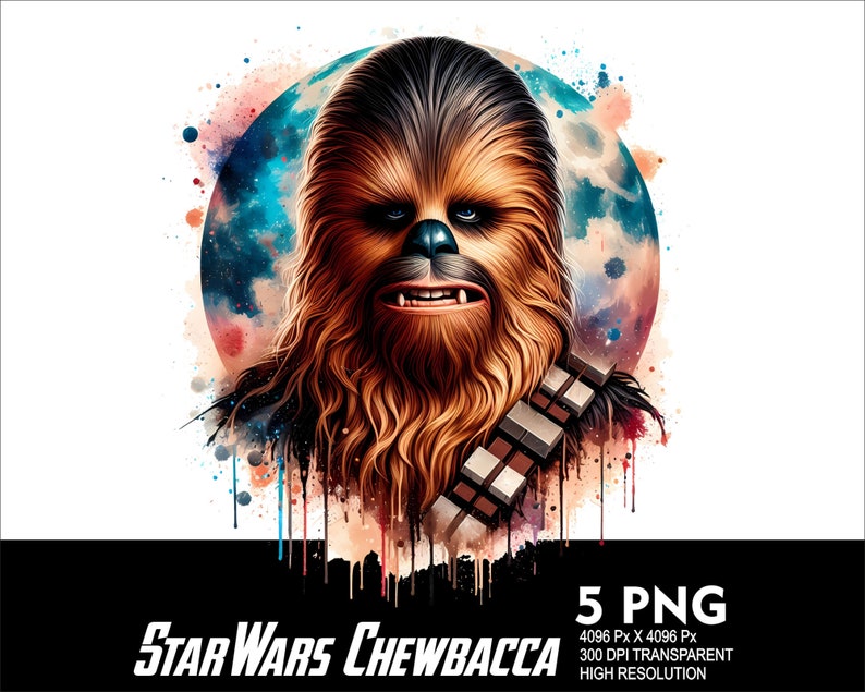 5 PNG Starwars Chewbacca Splash and Watercolor Transparent Png File for ...