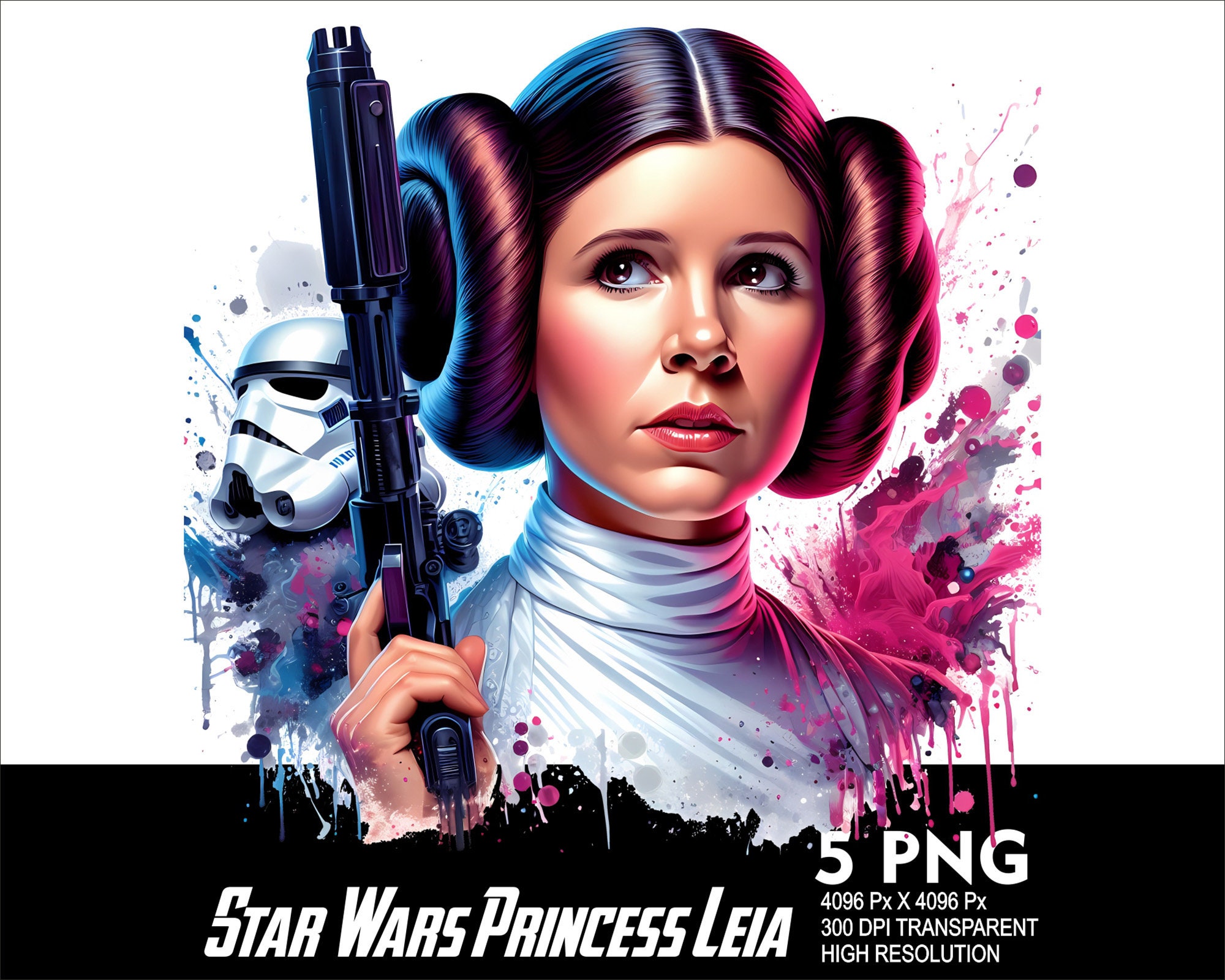 5 PNG Starwars Princess Leia Splash and Watercolor Transparent Png File ...