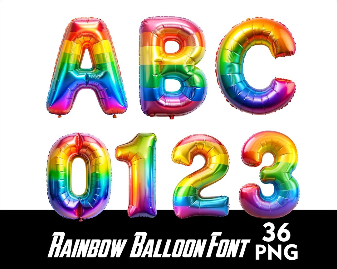 Foil Rainbow Balloon Alphabet Party Font PNG Letters Rainbow Letters ...
