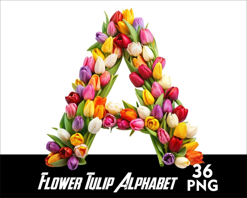Flower Tulip Alphabet Tulip Font PNG Letters Colored Tulip Flowers ...