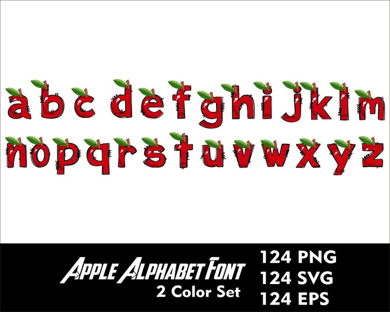 Apple Doodle Alphabet Red Apple Font SVG Green Apple Alphabet Apple ...