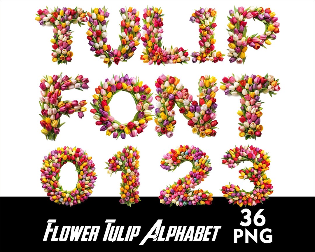 Flower Tulip Alphabet Tulip Font PNG Letters Colored Tulip Flowers ...