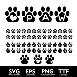 Paw Font SVG Dog Alphabet Font Paw Letters Kitty Paw Alphabet Cat and ...