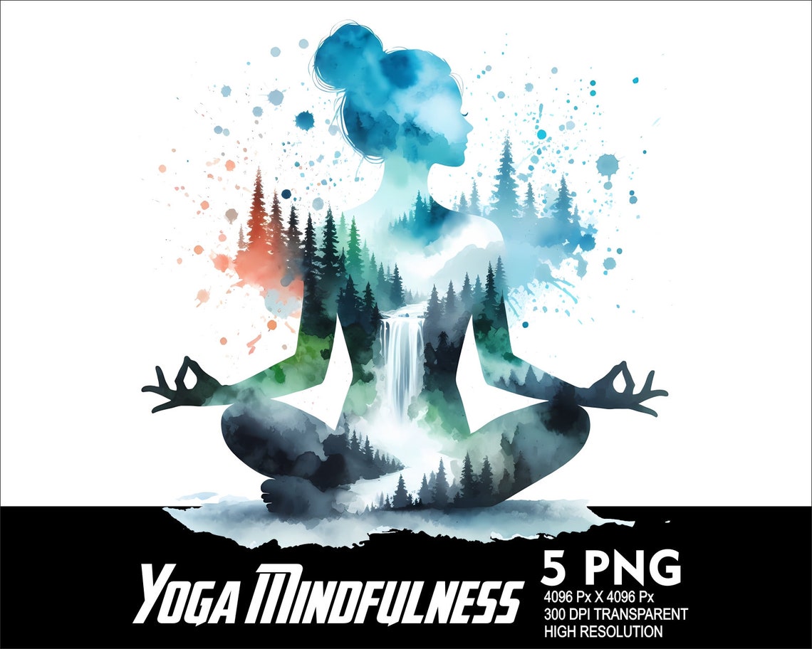 5 PNG Woman Yoga Meditation Art Mindfulness Design Splash Watercolor ...