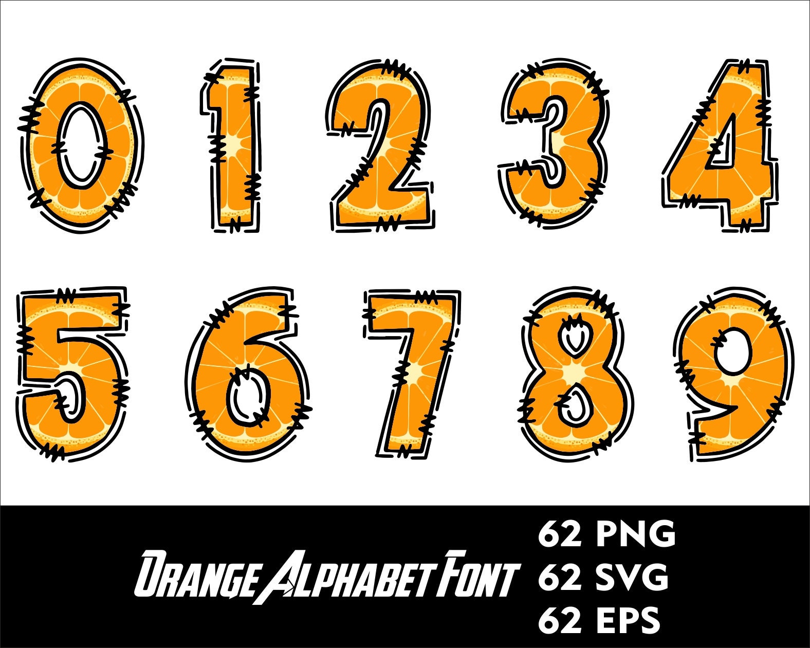 Orange Doodle Alphabet Orange Font SVG PNG Fruit Orange Alphabet ...