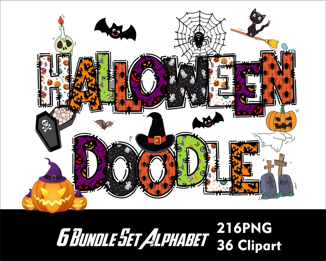 Halloween Alphabet Doodle Bundle 6 Set Alphabet Spooky Letters Png ...