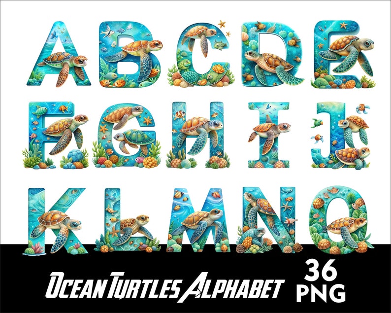 Ocean Turtles Alphabet Animals Alphabet Png Caretta Turtle Letters ...