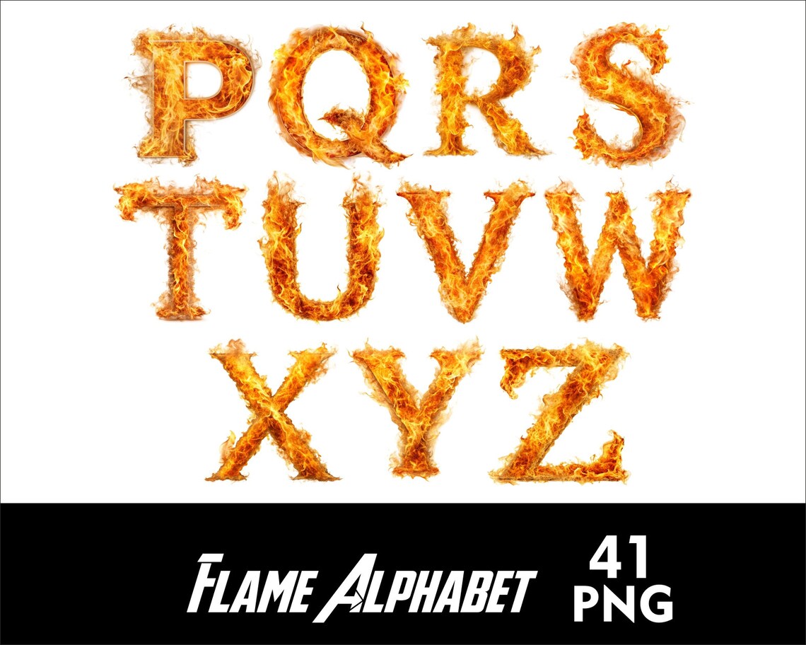 Flame Alphabet Fire Font Fire Letter and 5 Flame Clipart Png ...