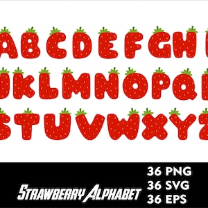 Strawberry Doodle Alphabet Strawberry Font SVG Strawberry Fruit ...
