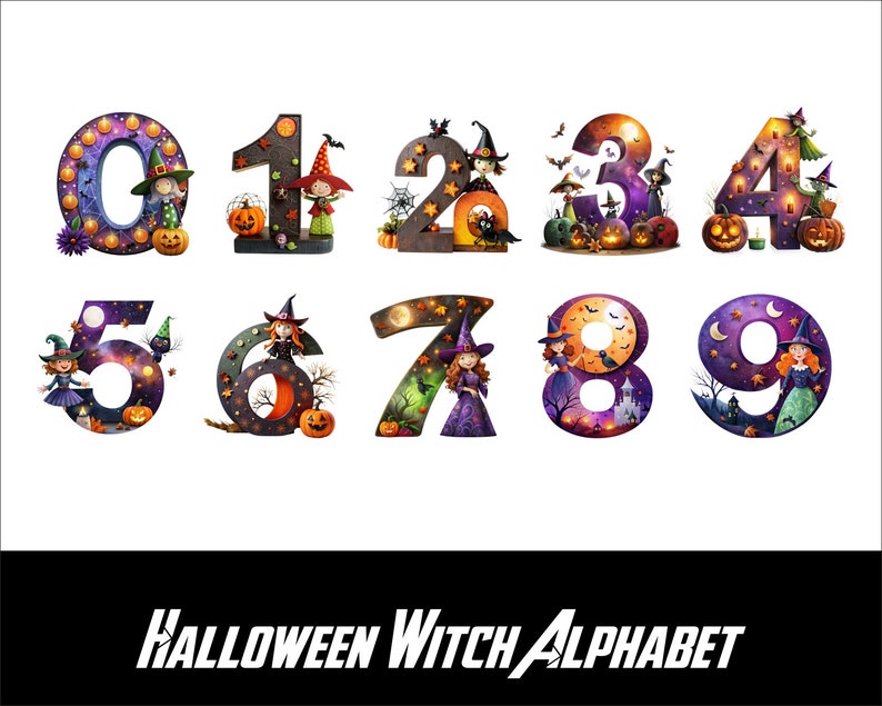 Halloween Witch Alphabet Font PNG Spooky Letters and Numbers for ...