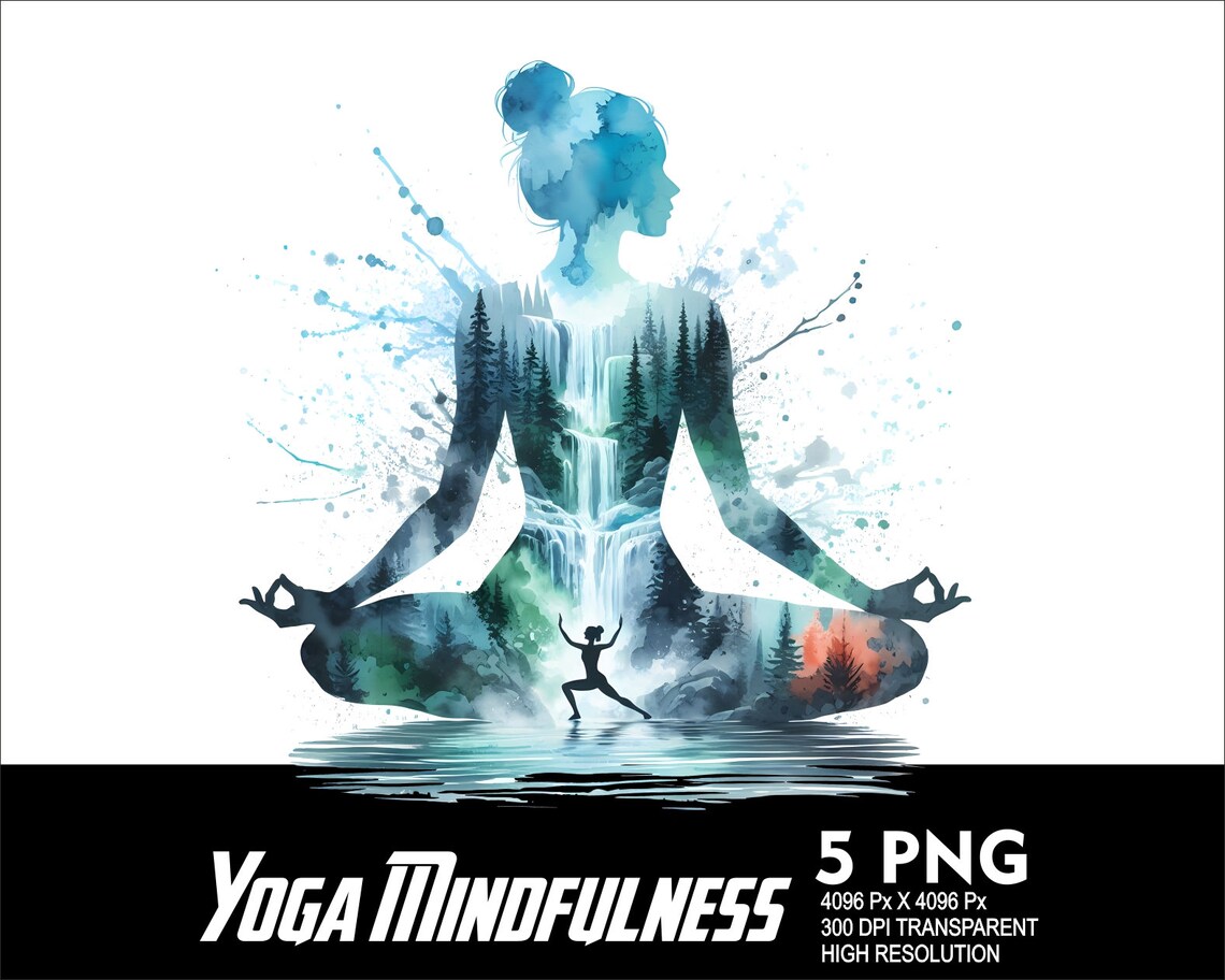 5 PNG Woman Yoga Meditation Art Mindfulness Design Splash Watercolor ...
