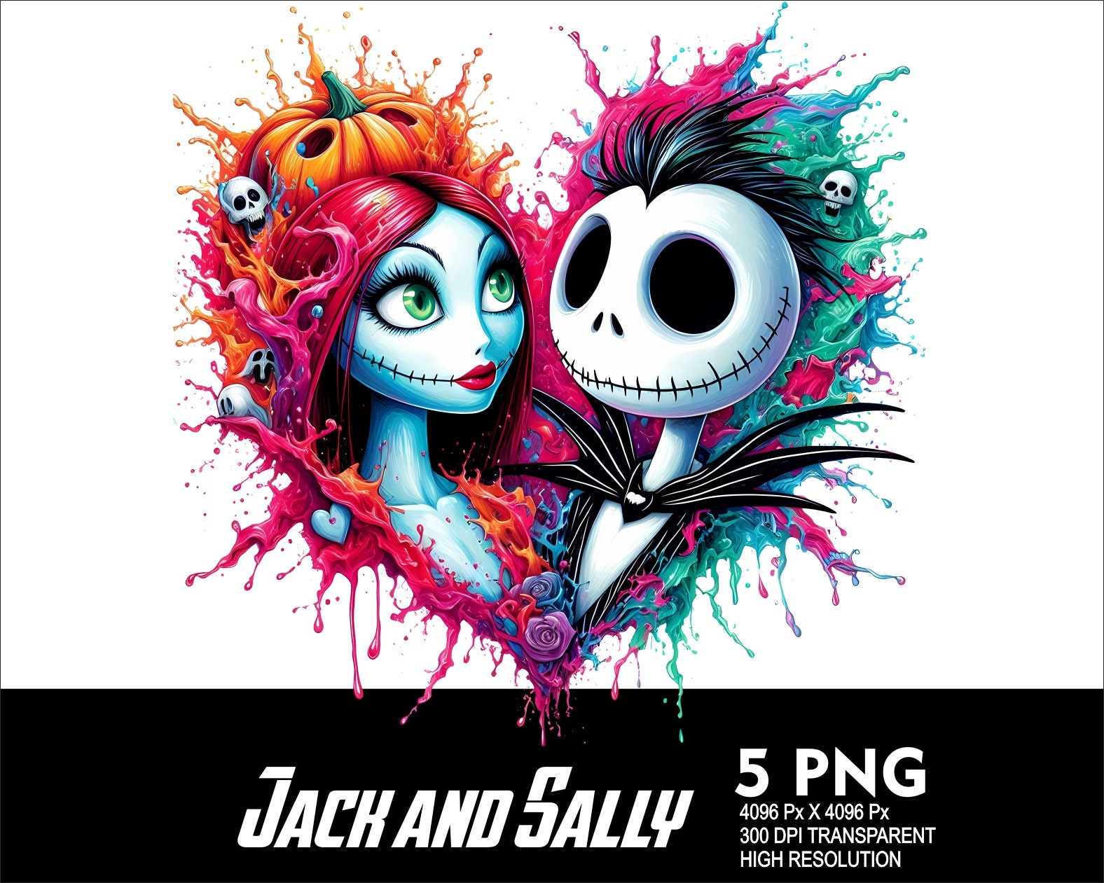 5 PNG Jack and Sally Splash Transparent PNG File for Sublimation 300dpi ...
