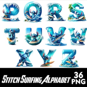 Stitch is Surfing Alphabet Stitch Font PNG Hawaii Surf Font and Numbers ...