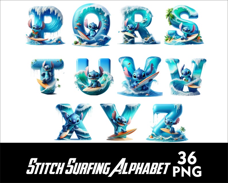 Stitch is Surfing Alphabet Stitch Font PNG Hawaii Surf Font and Numbers ...