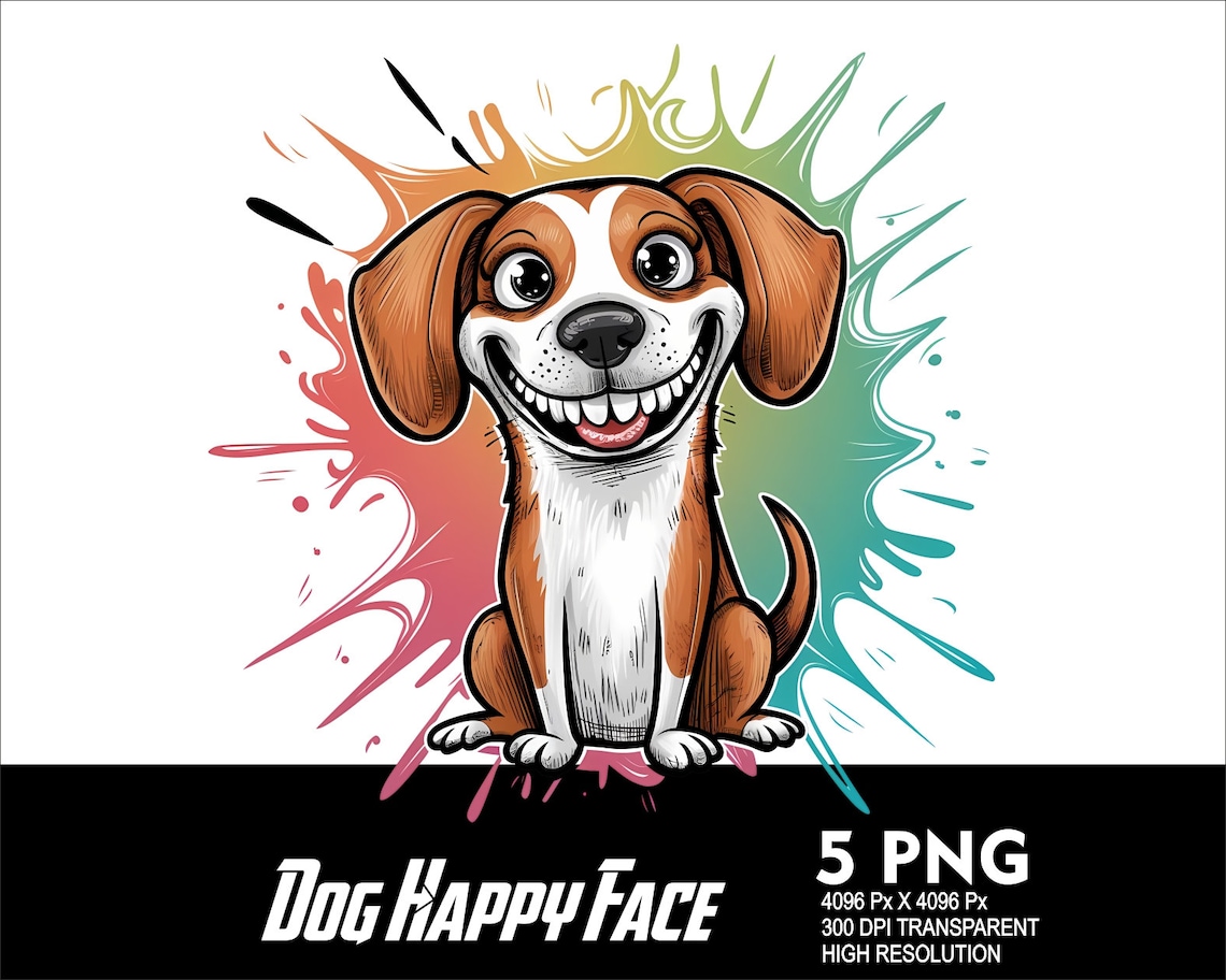 5 PNG Happy Face Dog Splash Transparent PNG File for Sublimation 300dpi ...